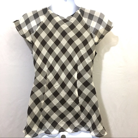Nine West | Tops | Nine West Brown Plaid V Neck 0 Silk Blouse | Poshmark